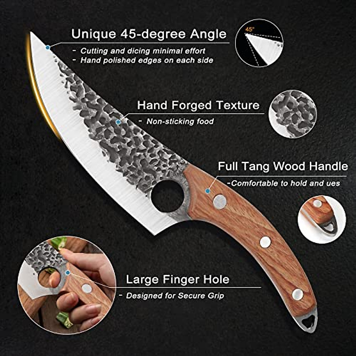 ZENG Butcher Knife, Viking Knife Boning Knife Hand Forged Hussk Japanese Knife with Sheath Kitchen Chef Knife Caveman Knife Ultimo Knives Fillet Knife Meat Cutting Knives for BBQ Deboning Vegetables