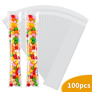 Nistar Self Sealing Pretzel Rod Bags, 100Pcs 2x10 Inch Clear Cellophane Plastic Bags, Resealable Treat Bags Self-Adhesive for Packaging Candy, Popsicle, Pen, Tableware, Candle ect