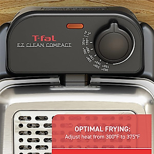 T-fal Compact EZ Clean Stainless Steel Deep Fryer with Basket 1.8 Liter Oil and 1.7 Pound Food Capacity 1200 Watts Easy Clean, Temp Control, Oil Filtration, Dishwasher Safe Parts, 1.8 Liters