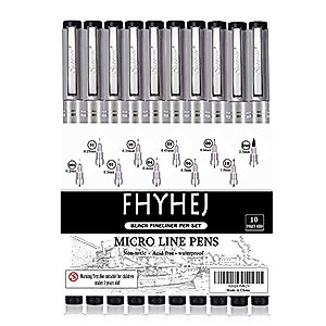 Fhyhej Black Precision Micro Line Pens,Ultra Fine Point Drawing Pen Set, Anti-Bleed Waterproof Archival Ink, Artist Illustration, Technical Drawing, Technical,Drawing,Office Writing,10/Set (Black)