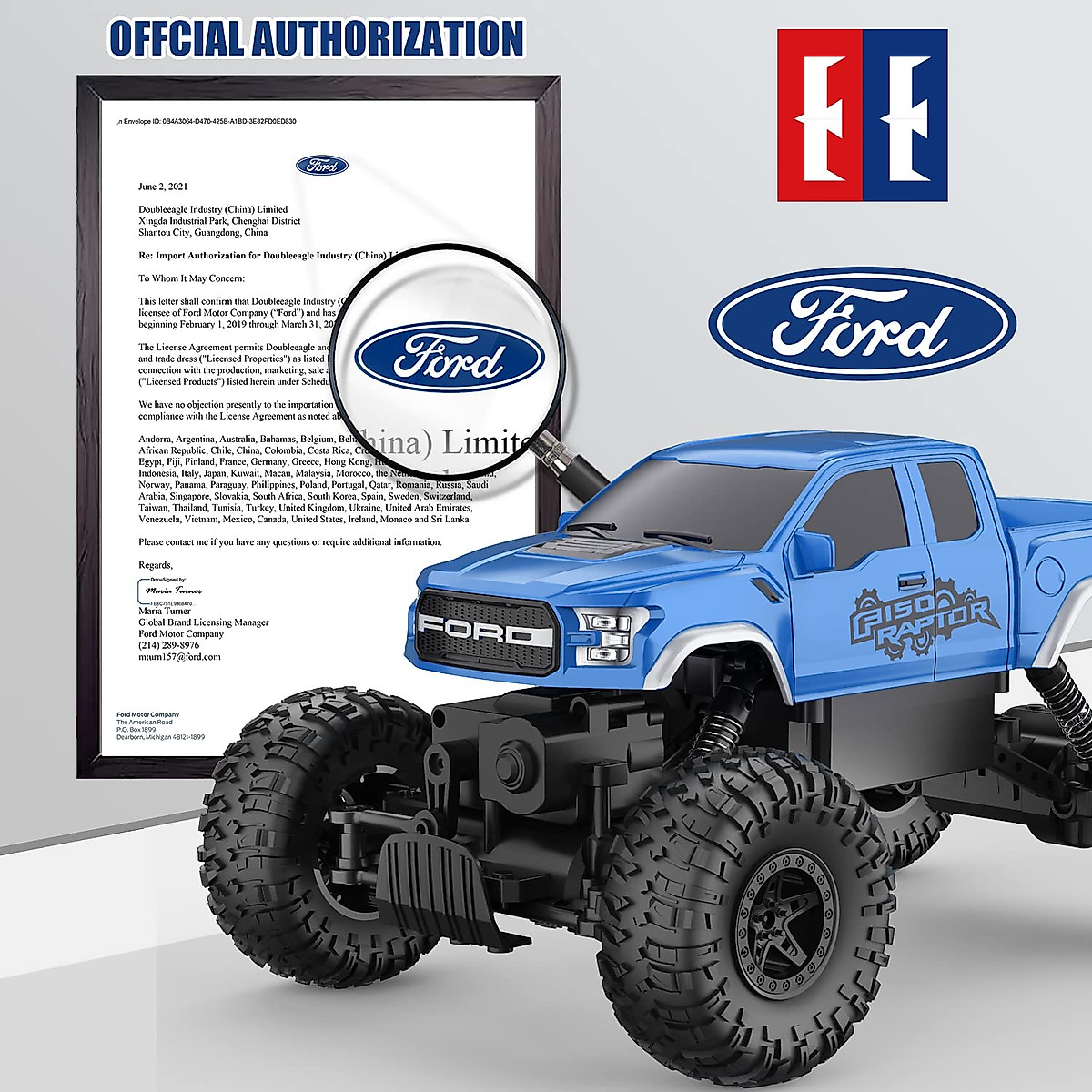 DOUBLE E Ford Raptor F150 RC Car 4WD Monster Trucks for Boys,11 Inches Off Road Crawler Vehicle RC Truck Toy Gift for Boys Girls 6 7 8-12 Years-Blue