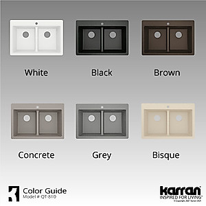 Karran QT-810 33" Top Mount Double Equal Bowl Quartz Kitchen Sink in White