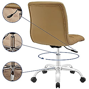 Modway Ripple Ribbed Armless Mid Back Swivel Computer Desk Office Chair In Tan
