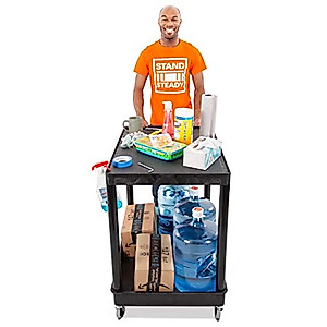 Original Tubstr Hybrid | Large Flat Top Utility Cart | Heavy Duty Service Cart Holds Up to 400 lb. | Lipped Top Shelf & Deep Tub Bottom Shelf | Ideal for Warehouse, Cleaning & More (32in x 24in)