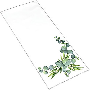 Watercolor Hand Painted Wreath Hand Towel - Green Eucalyptus Leaves Print Bath Bathroom Towel Highly Absorbent Soft Hand Towels