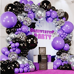 ALL-IN-1 Purple and Black Balloons Garland & Arch Kit – Small and Large Purple Black and Silver balloons – Party Decorations & Supplies for Graduation Birthday Retirement Halloween – Wednesday