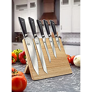 Mercer Culinary Premium Grade Super Steel 6-Piece Knife Set with Magnetic Rubberwood Stand, G10 Handles