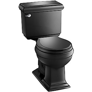 Kohler K-3986-7 Memoirs Comfort Height Two-Piece Round Front Toilet with Classic Design, Black