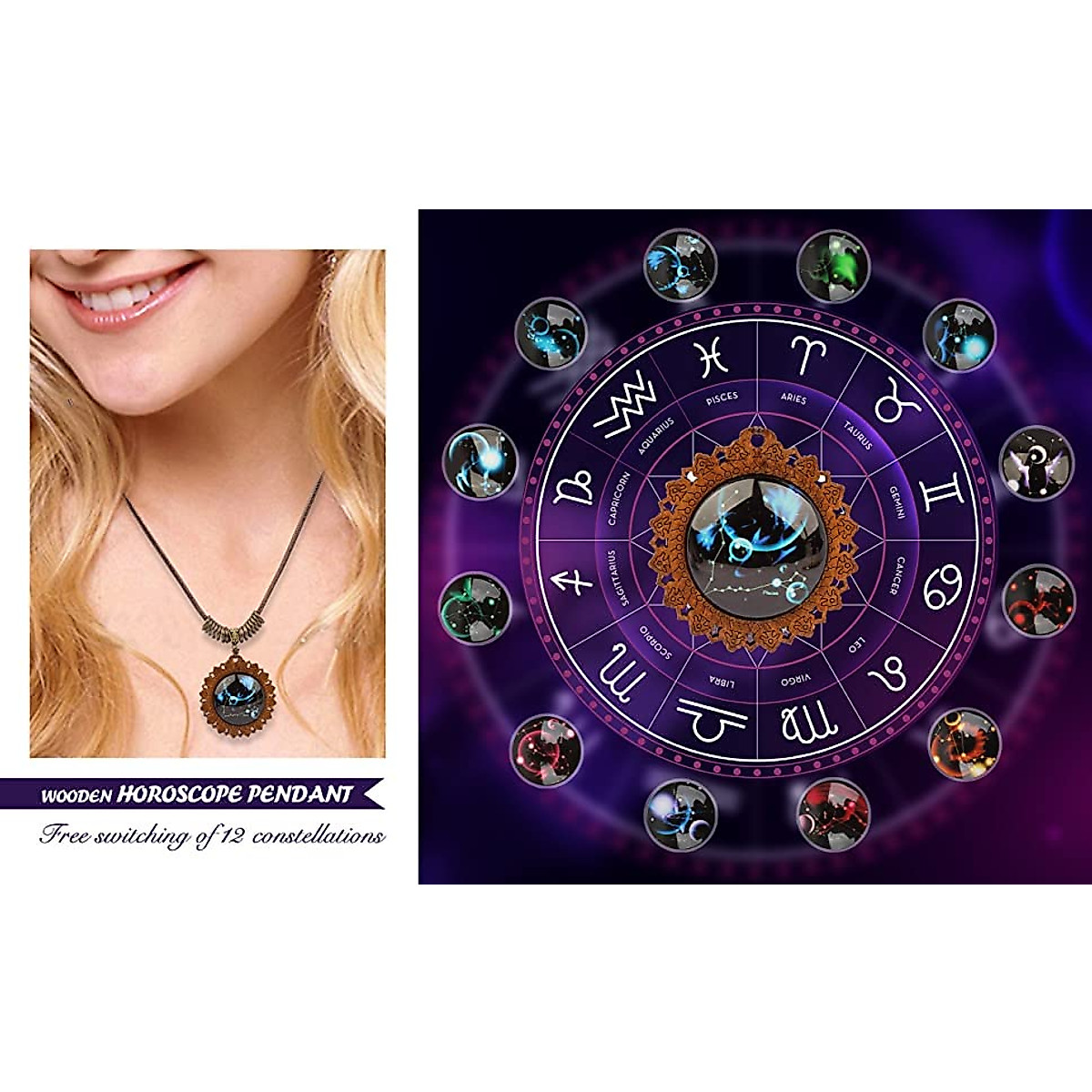 vuUUuv Constellation energy Healing Crystal Necklace Bullet Shape Energy Gemstone Pendant with Adjustable Chain，for Meditation ，Balance，Birthday Gifts (Colorful)