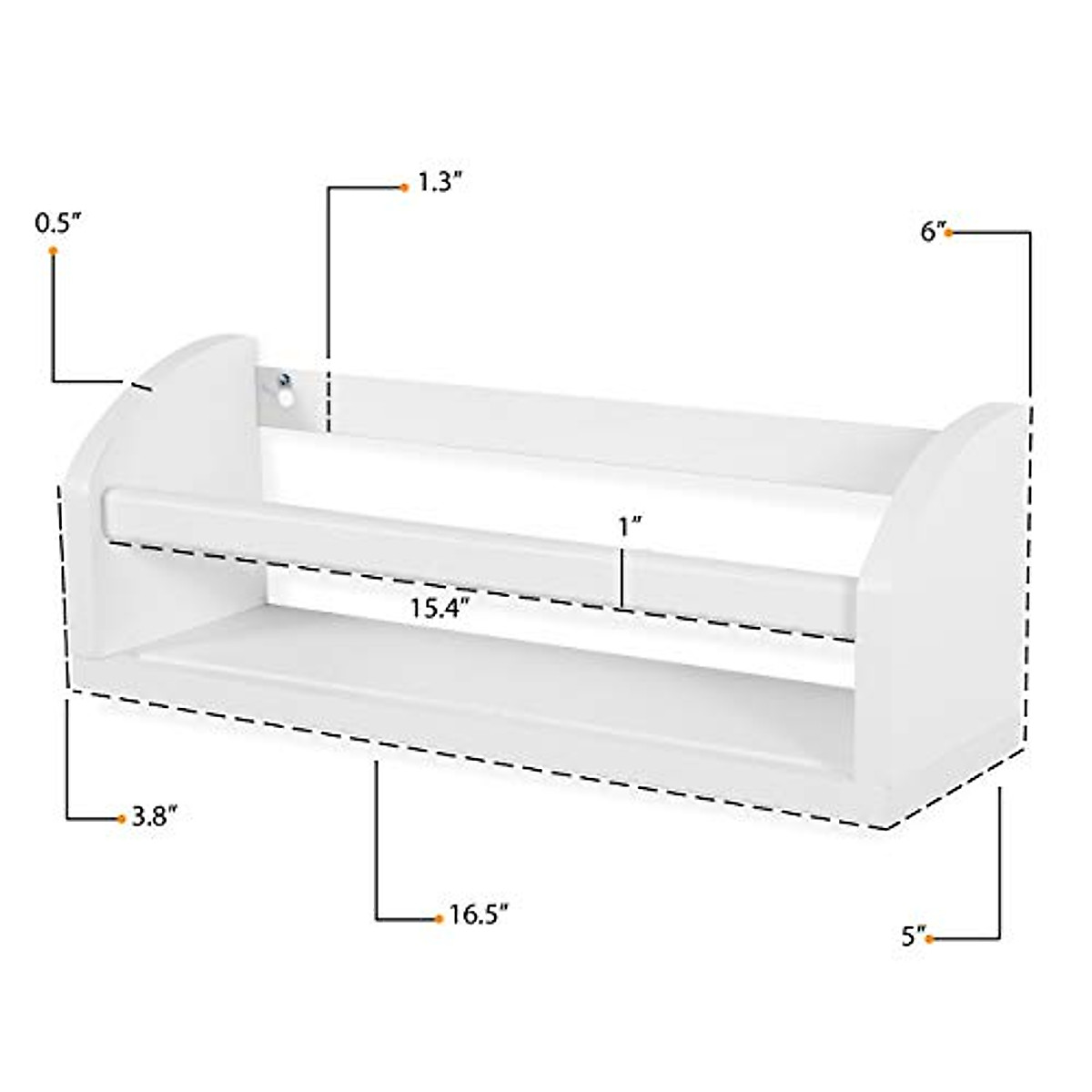Wallniture Lissa Wall Shelf 17" Wood Wall Mounted White Bookshelf for Nursery Wall Decor, Kids Storage Organizer