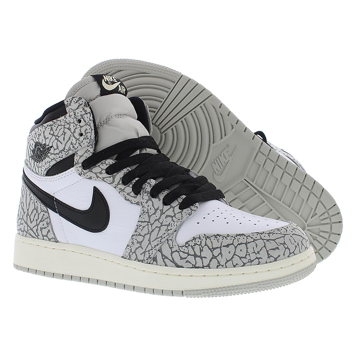 Nike Big Kid's Jordan 1 Retro High OG White Cement Grey/Blk/Wht (FD1437 052) - 4, Tech Grey/Muslin Black/White