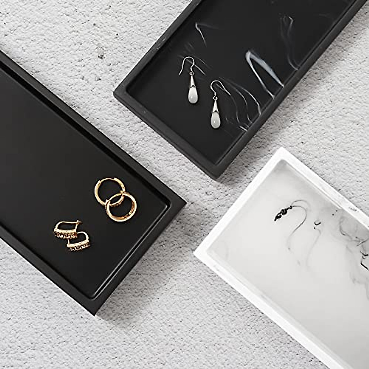 Luxspire Bathroom Vanity Tray, 8 x 4 inch Resin Dresser Jewelry Ring Dish Tank Storage Kitchen Sink Countertop Organizer Plate Holder for Perfume Soap Towel Bathroom Accessories, Mini, Matte Black