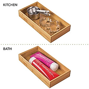 mDesign Wooden Bamboo Drawer Organizer for Office - 12" Long Stackable Storage Box Tray for Desk Drawers/Cabinet - Junk Drawer and Accessories Organization - Echo Collection - 4 Pack - Natural Wood