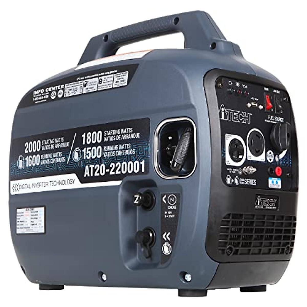 A-ITECH 2000 Watt Portable Inverter Generator Dual Fuel Gas & Propane Powered Super Quiet Operation for Home or Outdoor, Lightweight, RV Ready, California CARB Compliant