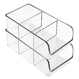 mDesign Plastic Food Storage Bin Organizer with 3 Compartments for Kitchen Cabinet, Pantry, Shelf, Drawer, Fridge, Freezer Organization - Holds Snack Bars - Ligne Collection - Clear