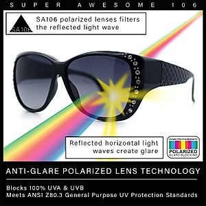 SA106 Polarized 55mm Fit Over OTG Butterfly Rhinestone Diva Sunglasses Shiny Black