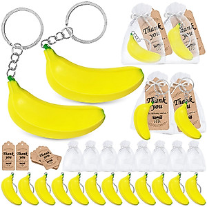 CiciBear 36 Pack Soft Banana Party Favor with 12 Banana Keychains, 12 Tags and 12 Gift Bags for Fruit Themed Party, Banana Baby Shower, Monkey Party, Summer Supplies, Stress Relieve Gift