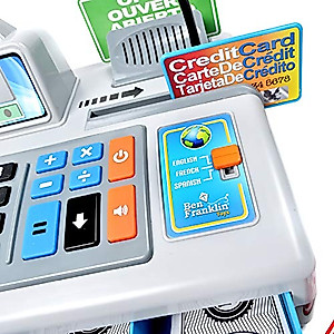 Dr. STEM Toys | Talking Toy Cash Register | STEM Learning 69 Piece Pretend Store with 3 Languages, Paging Microphone, Credit Card, Bank Card, Play Money and Banking for Kids, Silver