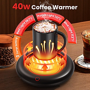 Coffee Mug Warmer, 40W Coffee Warmer for Desk Auto Shut Off, 3 Temperature Settings Smart Coffee Cup Warmer, Electric Candle Warmer Heating Plate for Coffee, Beverage, Milk, Tea and Hot Chocolate