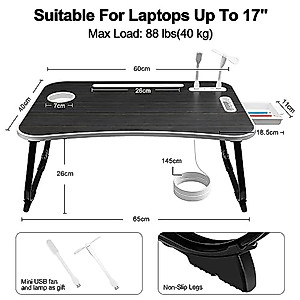 Bed Desk,Lap Table Tray with USB Charge Port,Cup Holder and Storage Drawer,Portable Laptop Stand for Sofa Floor Working Writing Reading (Black)