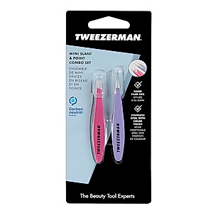Tweezerman Mini Slant and Point Tip Tweezer - Tweezers Set for Eyebrows, Facial Hair, Ingrown Hairs