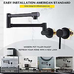 CHALIRS Pot Filler Faucet Wall Mount, Matte Black Brass Pot Filler Faucets, Kitchen Restaurant Sink Faucet Folding Stretchable,Cold and Hot Water Mixer,with Double Joint Swing Arms,Single Handle
