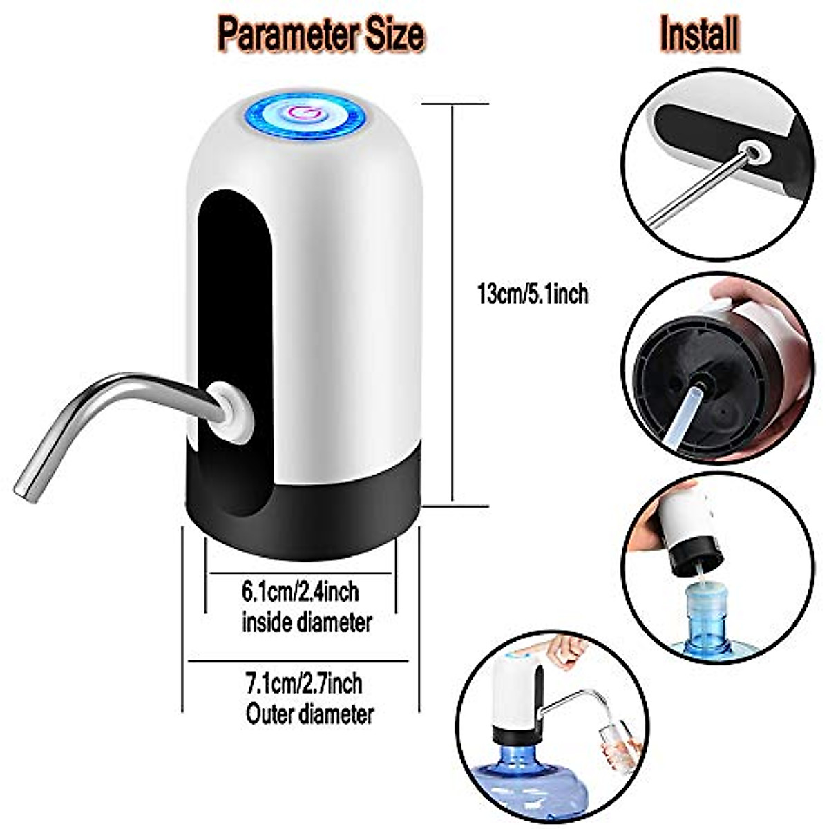 Upgraded Water Bottle Pump, GuangTouL 5 Gallon USB Charging Automatic Drinking Water Pump, Universal 2-5 Gallon Jugs Portable Electric Water Bottle Dispenser for Home Kitchen Office Camping