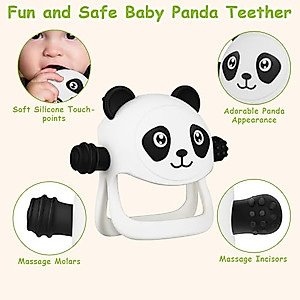 COZYPANDA Teething Toys for Babies 0-6-12 Months, Never Drop Baby Teether for Teething Relief, Silicone Panda Baby Hand Mittens with Sucking Need Pacifier, Baby Chew Toys for Breast Feeding (White)
