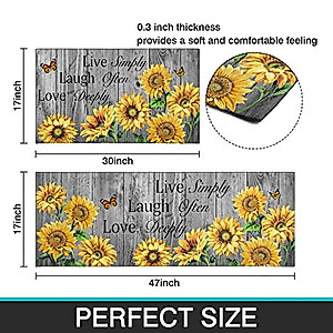 Sunflower Kitchen Rugs and Mats 2 Pieces Sunflower Rugs Set for Kitchen Rug Retro Sunflower Kitchen Rugs Sets Non-Slip Floor Mat Doormat Runner Rug for Kitchen, Laundry, Living Room, Front Door
