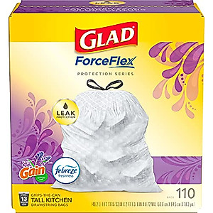 Glad ForceFlex Tall Kitchen Drawstring Trash Bags, 13 Gallon Trash Bag, Gain Lavender with Febreze Freshness, 110 Count