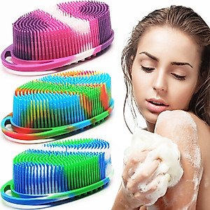 Silicone Body Brush, Exfoliating Body Scrubber, Silicone Body Scrubber Loofah, Silicone Bath Brush, Soft Exfoliating Body Bath Shower Scrubber Brush for Kids and Adults All Kinds of Skin 3 Pack