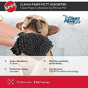 Clean Paws - Chenille Microfiber Dog Towel Mit - 9.5X7 Inches/Attractive, Durable, Super Absorbent, Washable. by Ethical Pets