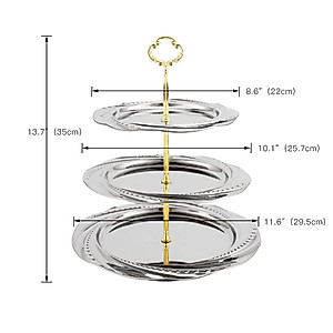 3 Tiered Serving Stand -Stainless Steel Cake Stand Fruits Desserts Buffet Plates Serving Tray Cupcake Stand for Wedding, Birthday Party & Tea Party Gift Christmas Decoration (Silver)