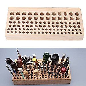 98 Holes Wooden Professional Leathercraft Tool Holder Rack Stand Leathercraft Stand Holder Organizer Leather Tools Storage Holder for Leather Working Tools Organizer Storage Wooden Leather Holder Tool