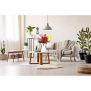 KASIHAO Artificial Rose Flower Green Leaves and Stem Silk Fake Rose Flower Home Garden Decoration Wedding Bouquet, Birthday Gift Flower Party (Color), ReYellow