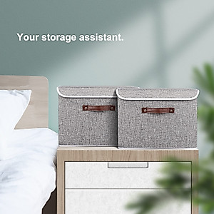 coastal rose Foldable Storage Bins, 2 Pack Decorative Fabric Storage Boxes Baskets with Lid & Handle, Stackable Storage Cubes Organizers for Home, Shelves, Closet, Bedroom, Toys(Gray)