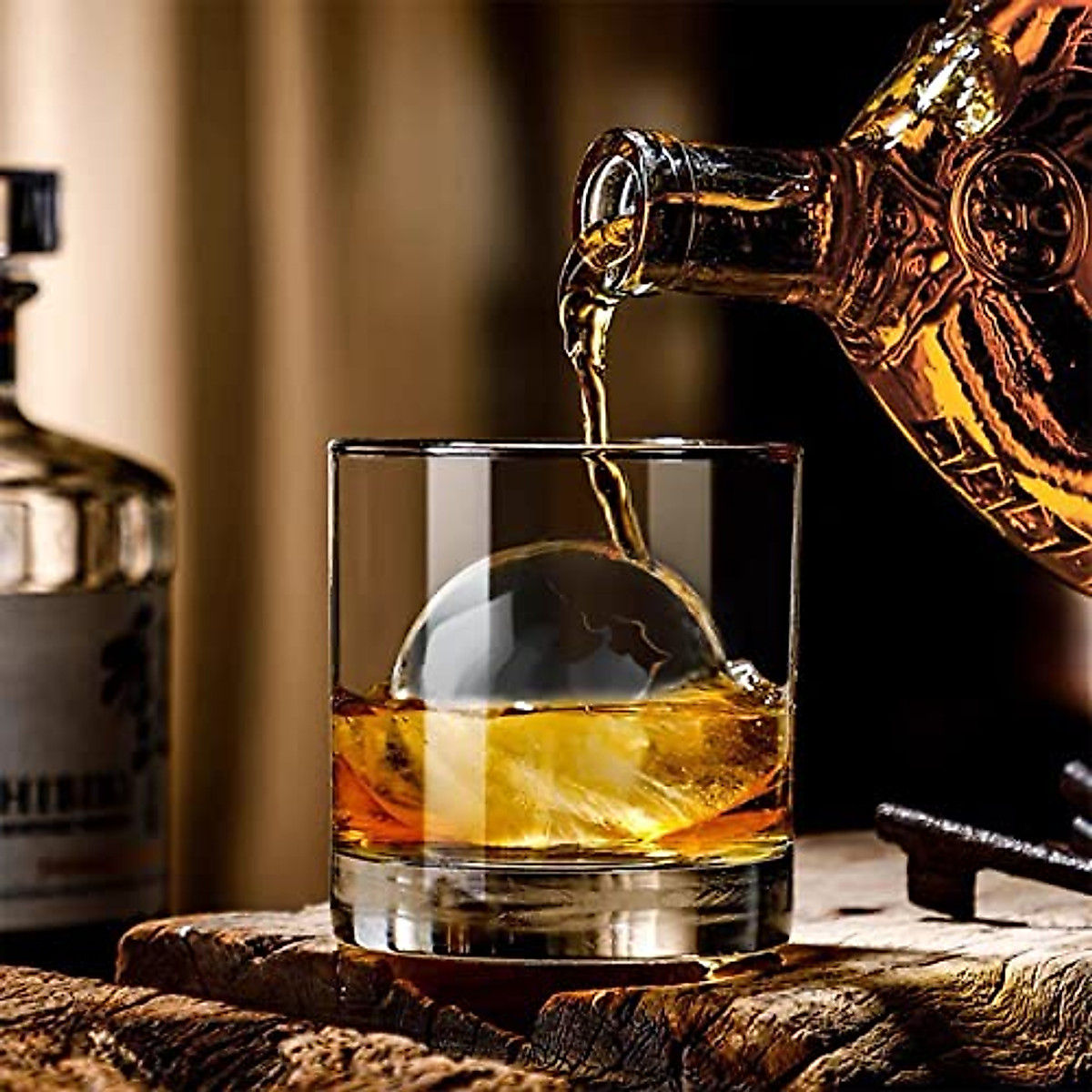 [4 Pack] Longzon Crystal Clear Ice Ball Maker Mold, Ice Cube Tray, Whiskey Ice Mold Large 2.4 Inch, Silicone Round Ice Cube Tray for Freezer, Sphere Ice Mold Maker for Whiskey, Cocktails and Drinks