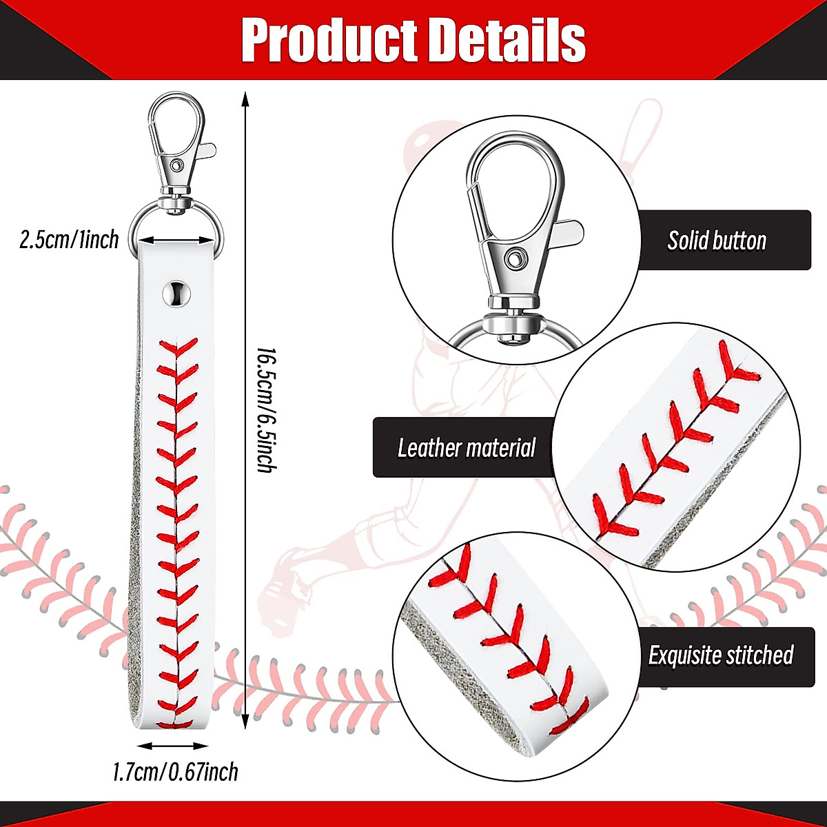 Inbagi 6 Pcs Leather Baseball Keychains for Boys White Seamed Keychain Sports Softball Keychains Baseball Gifts for Boys Wristlet Strap Keychain for Car Purse Accessories Players Sports Team Souvenir