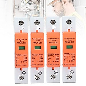 4Pcs 1P Surge Protective Device, Orange DIN Rail Mounting SPD House Arrester Protector Device for AC 420V RMU1‑C20/40/60(Imax：60kA)