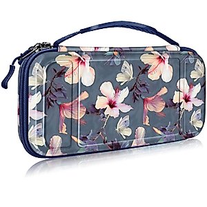 Fintie Carrying Case for Nintendo Switch OLED Model 2021/Switch 2017, [Shockproof] Hard Shell Protective Cover Travel Bag with 10 Game Card Slots & Inner Pocket, Hibiscus