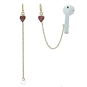 Pink Diamond Heart Airpod Earrings Anti Lost Earring Strap for Airpods Anti Lost Strap for Airpods Pro, Wireless Earhooks Earbuds Earphone Holder Connector, Compatible with Airpods 1&2&3/Pro