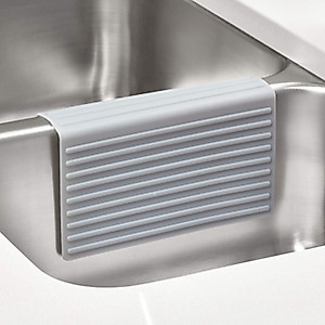 iDesign 64183 Lineo Silicone Sink Saddle, Glassware Protector for Kitchen, Bathroom Pots, Pans, Dishes, 8.25" x 1.75" x 4.5", Gray