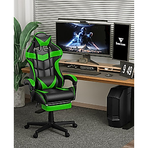 Soontrans Green Gaming Chair with Footrest,Racing Gaming Chair,Computer Gamer Chair,Ergonomic Game Chair with Adjustable Headrest and Lumbar Support(Jungle Green)