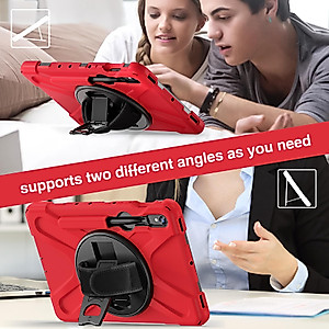SLLMYYX Case for Samsung Galaxy Tab S8 11 inch 2022 Released SM-X700, 360 Degree Swivel Kickstand Hand Shoulder Strap Shockproof Rugged Protective Case (Red)