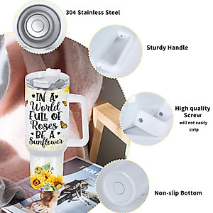 Maucircol 40 Oz Sublimation Tumbler with Handle 4 Pack, Stainless Steel Sublimation Tumbler Mug Blanks with Handle, White