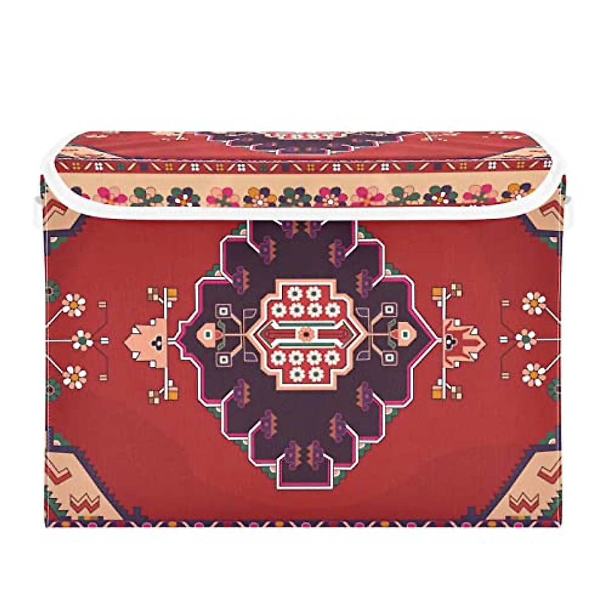 Fabric Storage Bins with Handles for Shelves Persian Carpet Tribal Texture Storage Containers Large Photo Box