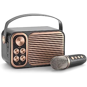 ALPOWL Mini Karaoke Machine for Adults Kids, Portable Bluetooth Speaker with Retro Radio Appearance, One-Click to Cancel The Original Sound for Home Party, Outdoor/Indoor