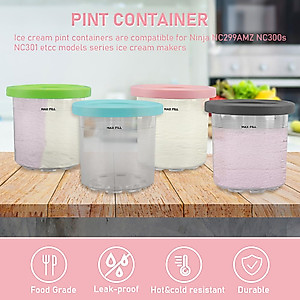 Ice Cream Pints Cup 4pcs Creami Pint Containers with Ice Cream Spoon Pint Containers Compatible fit ninj-a creami containers, creami pints for N C301 N C300 N C299AMZ Series(as shown)