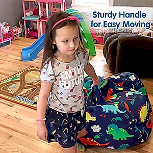 Lukeight Stuffed Animal Storage Bean Bag Chair Cover for Kids, Dinosaur Zipper Beanbag Chair Cover for Organizing Toddler & Kids' Rooms Plush Toys (Dinosaur, Large)