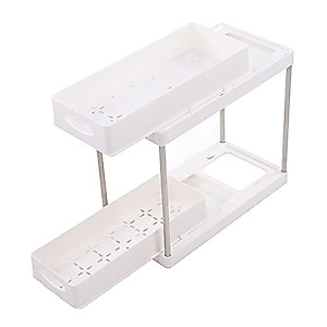 Under Sink Organizer and Storage, 2 Tier Under Sink Storage Cabinet Organizer, Cabinet Basket Sliding Drawer Pull Out Drawer Under Sink Shelves Counter Organizer for Bathroom (White)